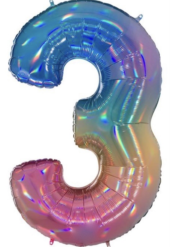 www.cv-luftballons.de - Folienballon - Zahl 3: Regenbogenfarben - ø 102cm